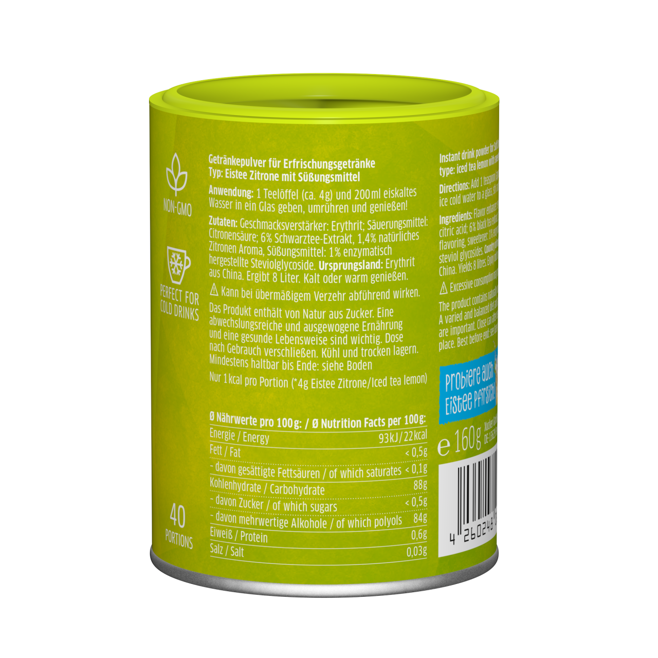 Eistee Zitrone Getränkepulver - zuckerarm mit Süßungsmittel