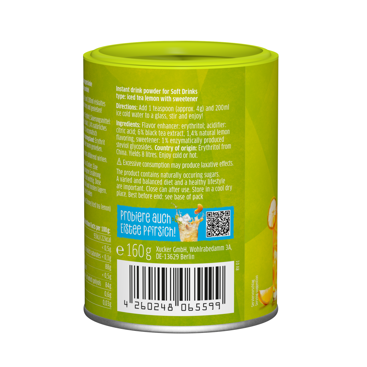 Eistee Zitrone Getränkepulver - zuckerarm mit Süßungsmittel